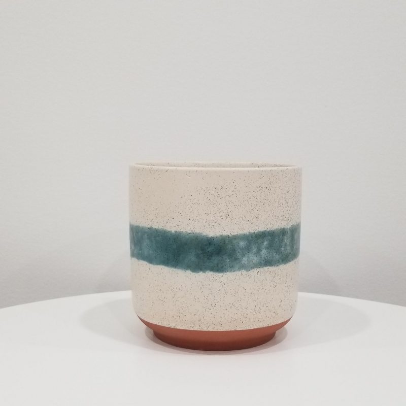 Deco Pot Ceramic Beige with Green Line 5.5" | InteriorPlants.ca